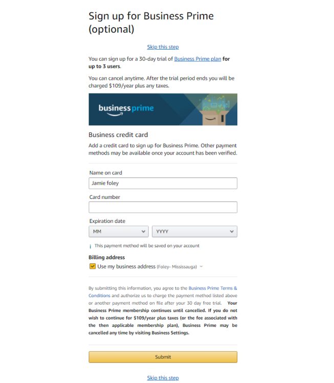 Steps to register for Amazon Business